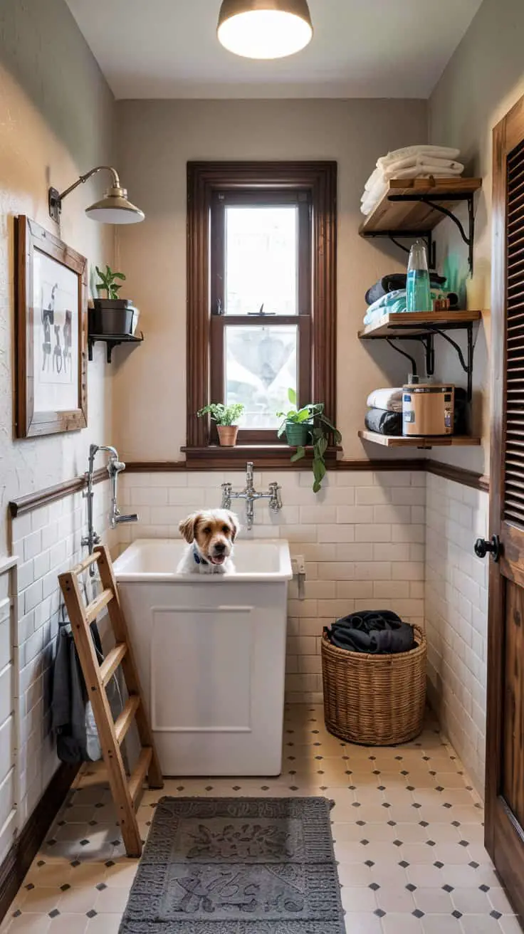 Farmhouse Laundry Room Ideas with a Built-In Dog Wash Station (Modern ...
